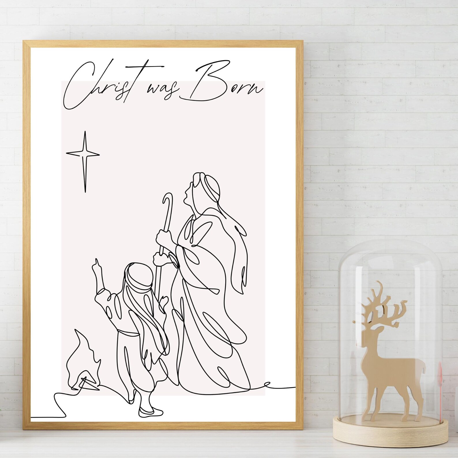Christ Was Born Wall Art, Religious Line Art Print, Father and Son ...