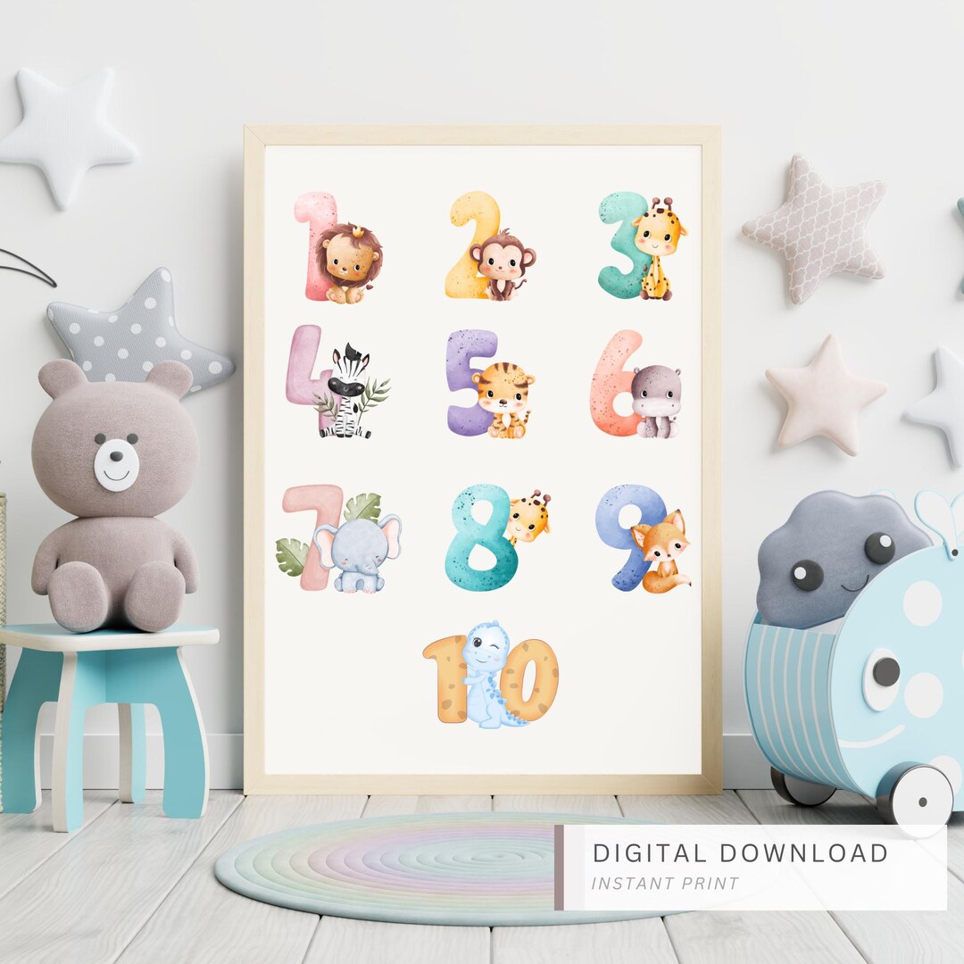 Jungle Numbers 1-10 Nursery Wall Art - Educational Art Print - Etsy