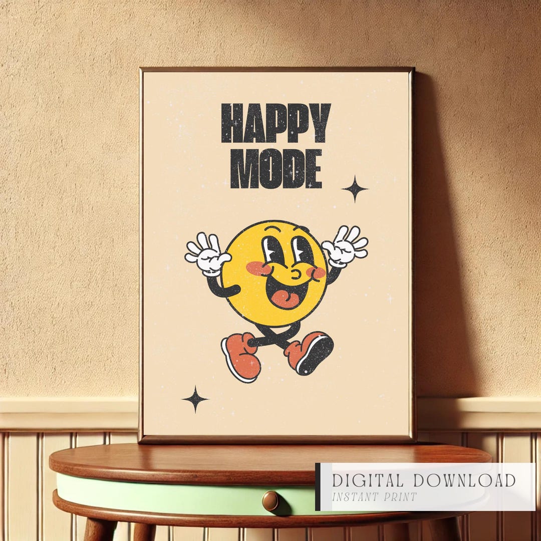 Retro Happy Mode Vintage Smiley Wall Art Printable - Etsy