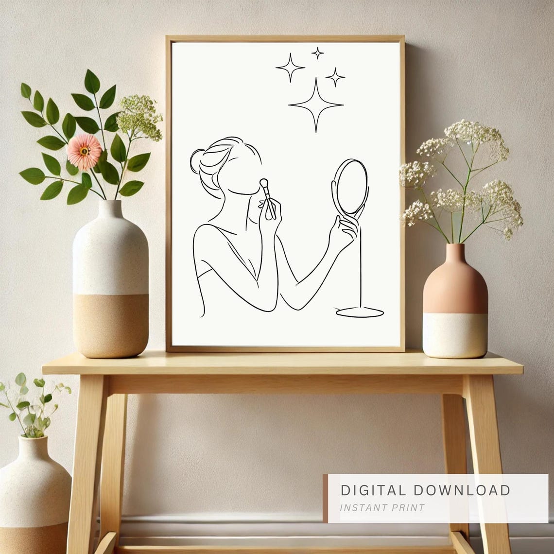 Minimalist Makeup Line Art - Elegant Digital Wall Art - Feminine Line ...