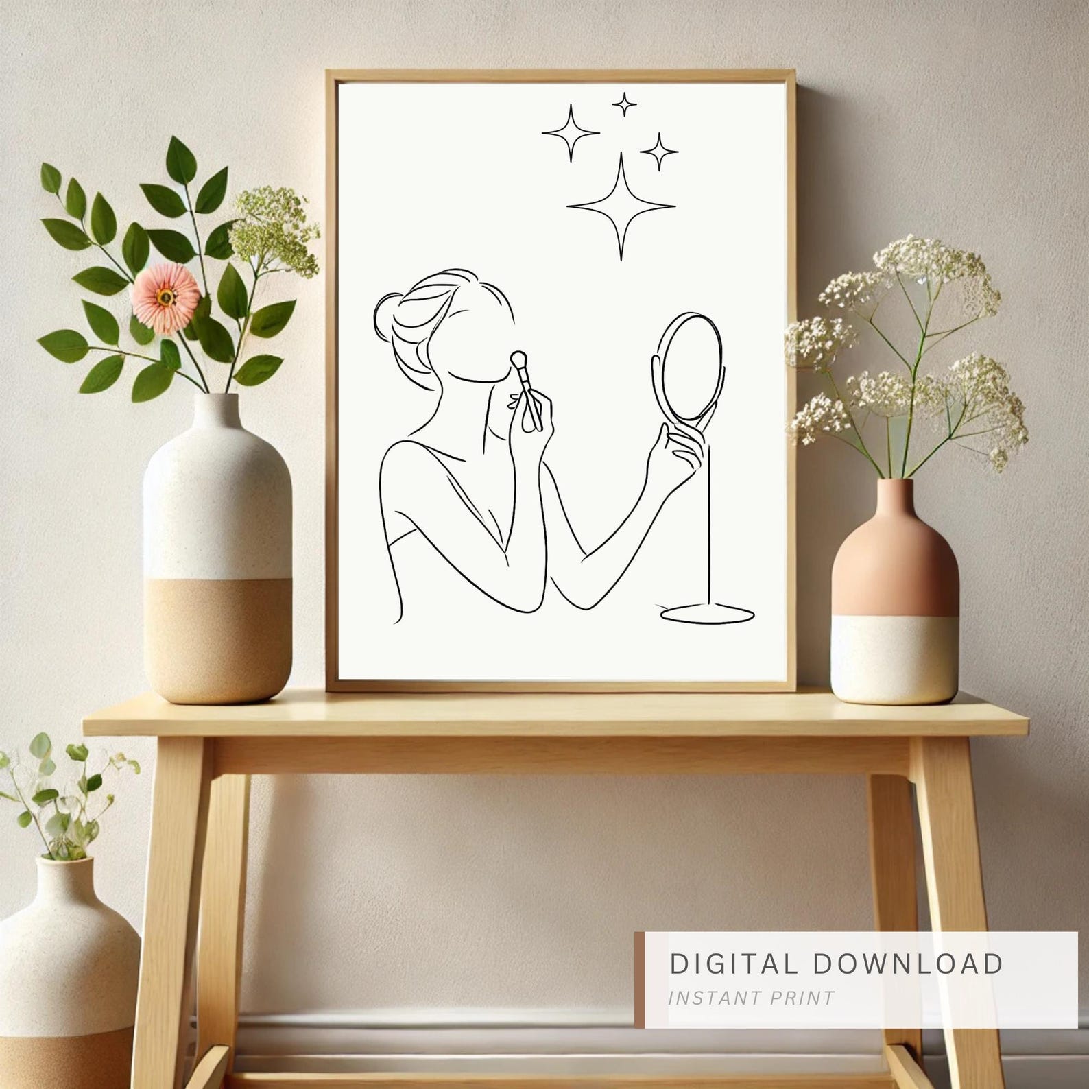 Minimalist Makeup Line Art - Elegant Digital Wall Art - Feminine Line ...