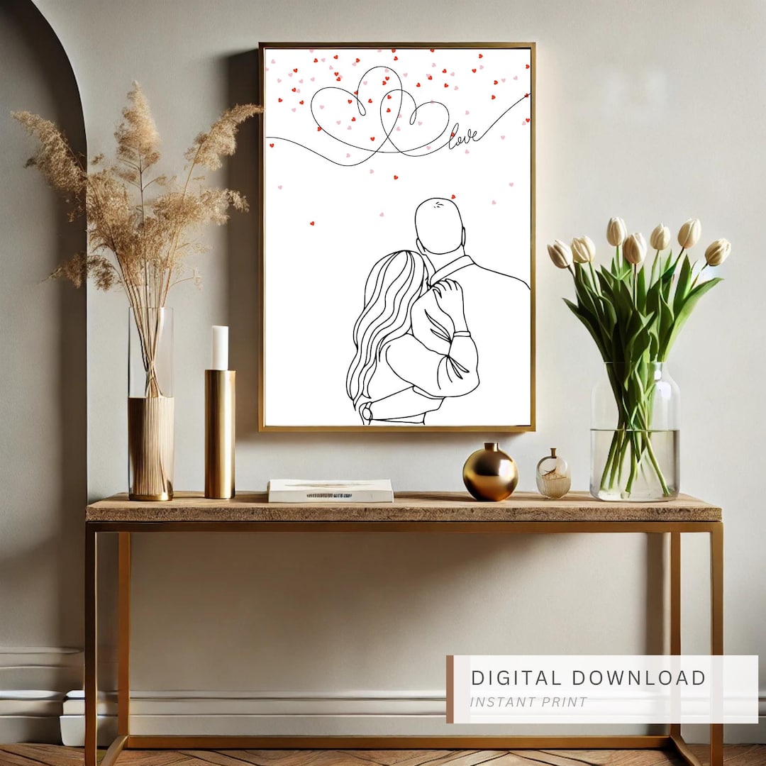 Minimalist Couple Line Art - Romantic Wall Art - Etsy