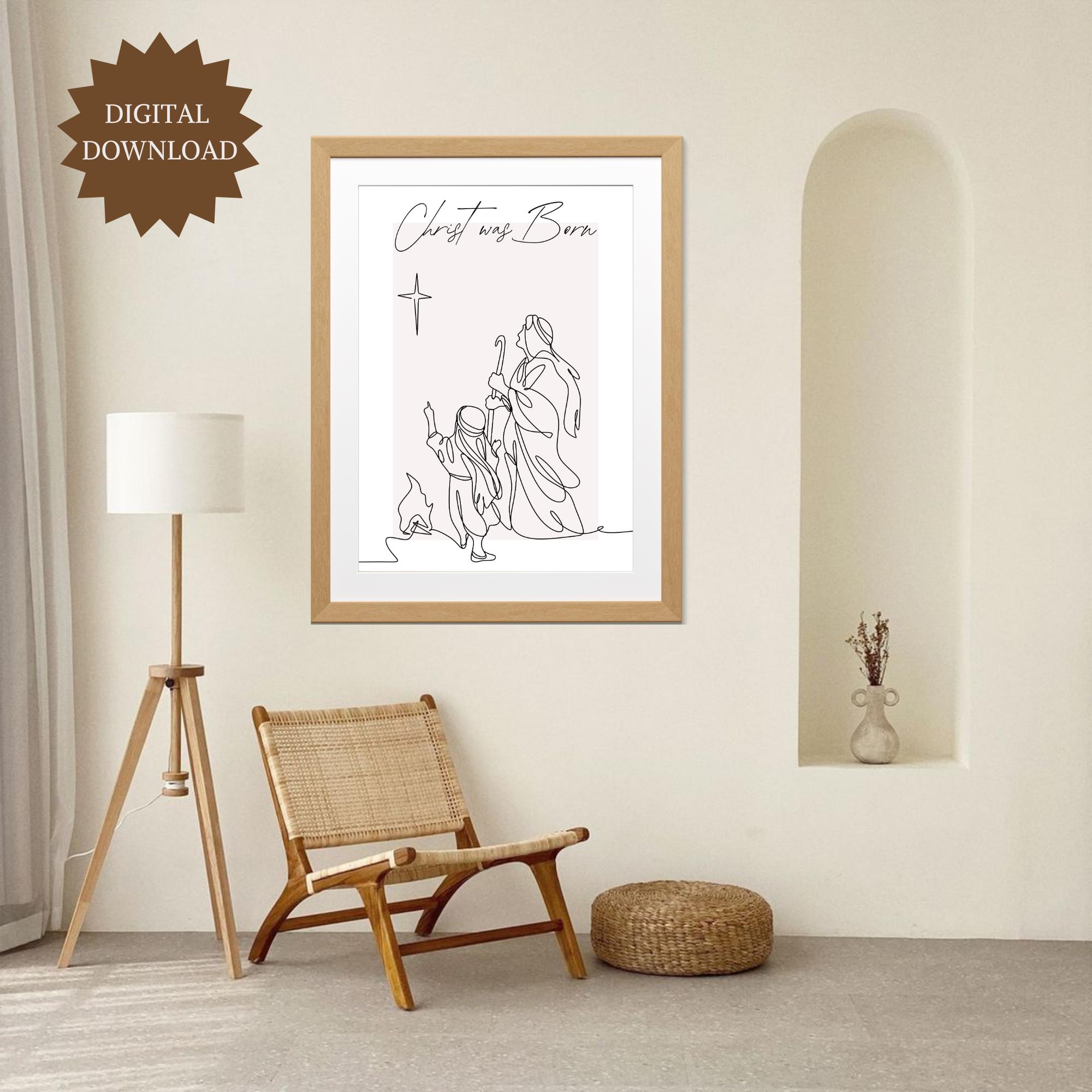 Christ Was Born Wall Art, Religious Line Art Print, Father and Son ...
