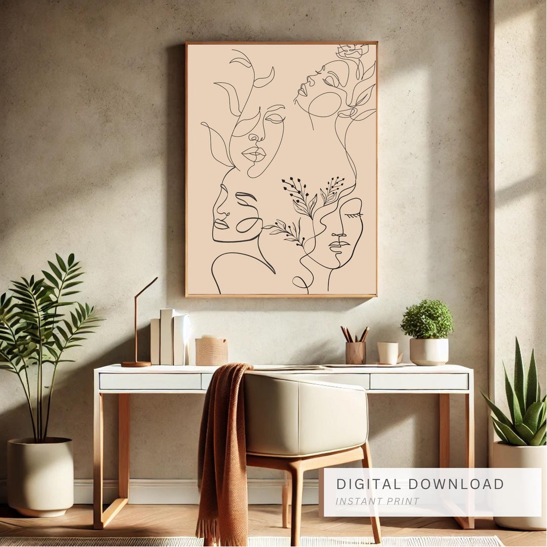 Floral Face Line Art - Minimalist Wall Decor - Etsy