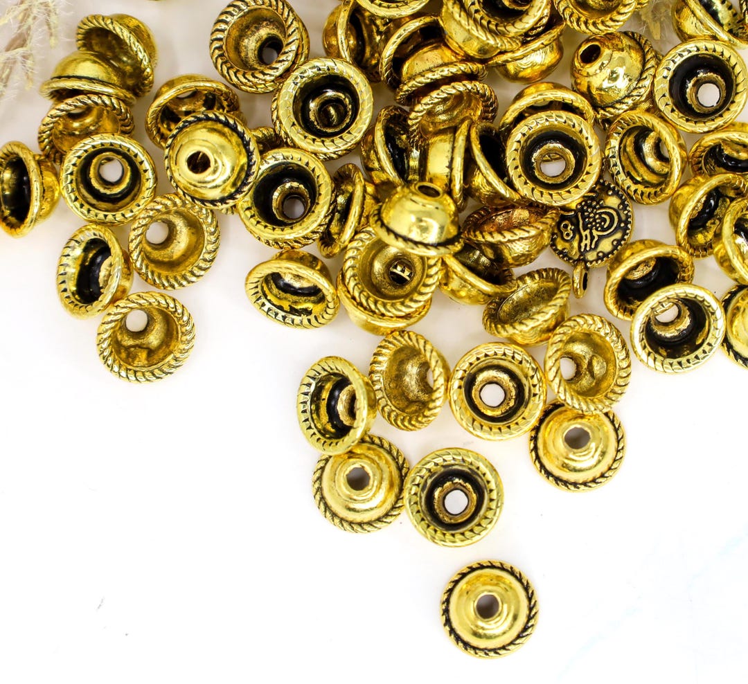 Antique Gold Bead Caps, 8mm Simple Round Spacer Caps for Jewelry Making ...