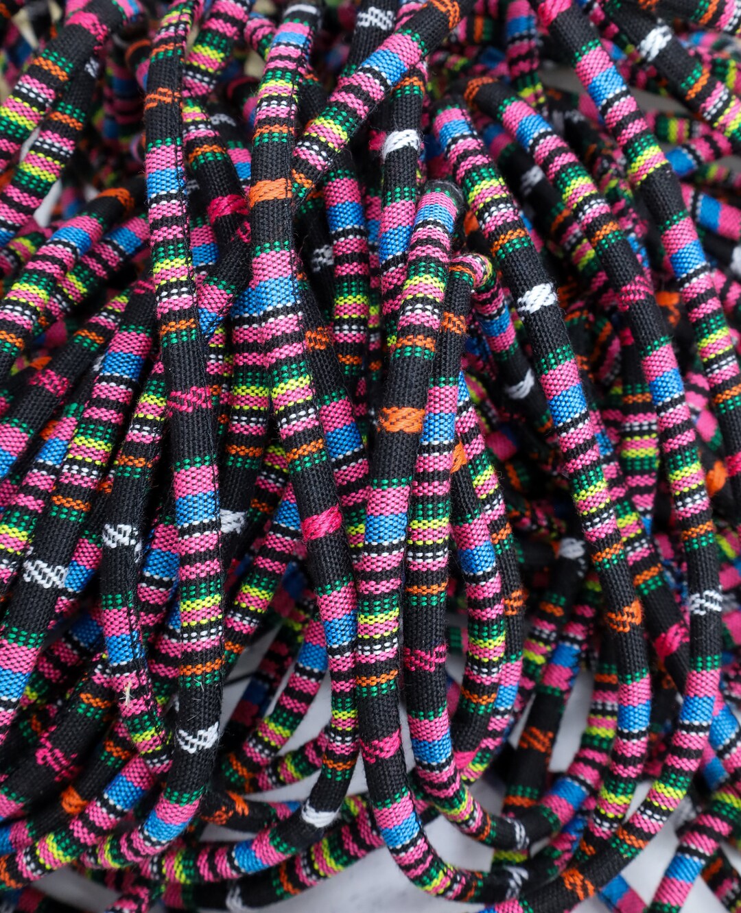 Mixed Color Ethnic Cotton Cord, Black Textile Wrap Cord, Patterned ...