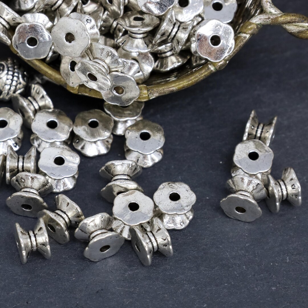 Bright Silver Double Sided Spacer Beads - Silver Metal Spacer - Shiny ...