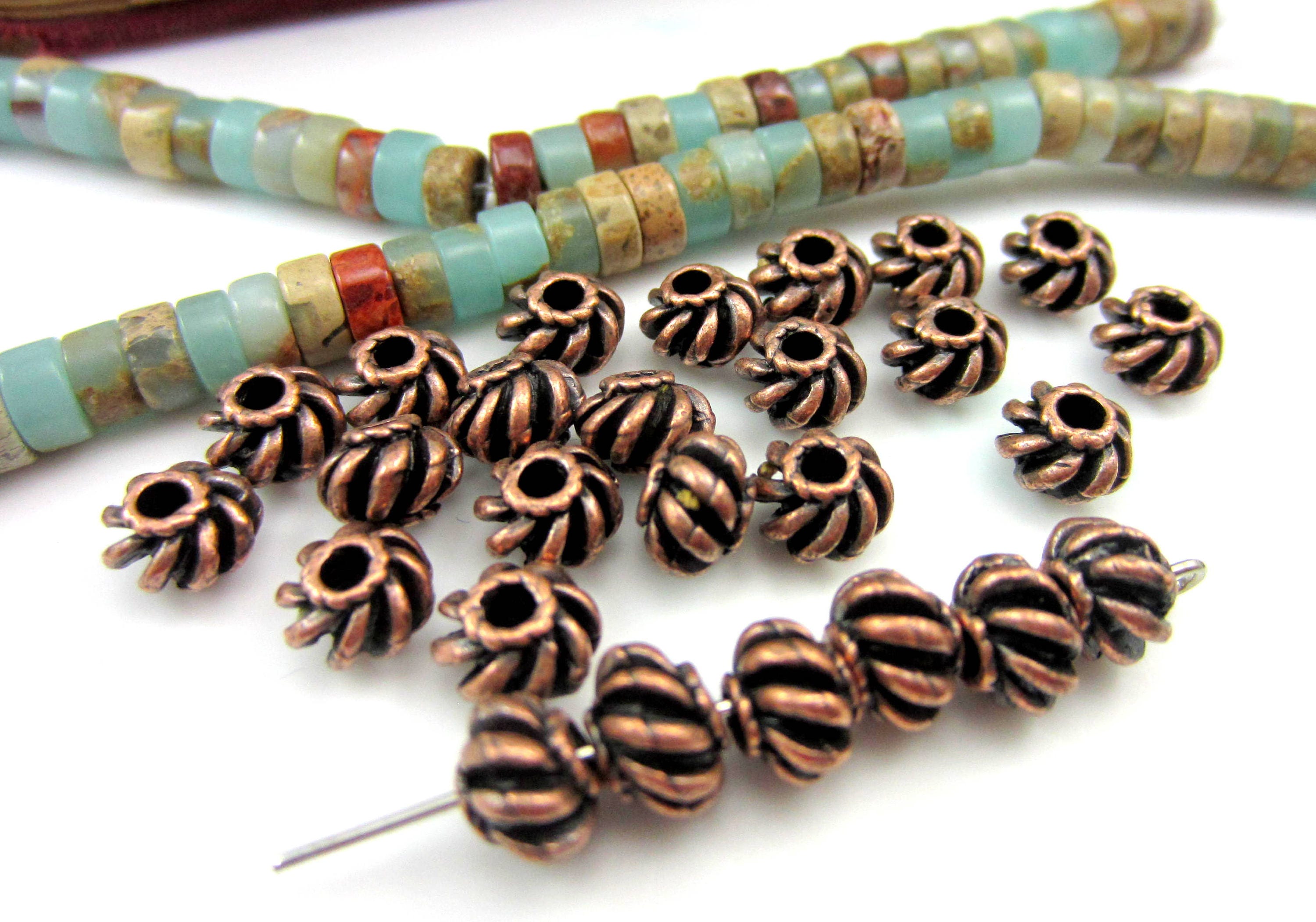 24 Copper Beads Rustic Beads Large Hole Beads Metal Beads - Etsy