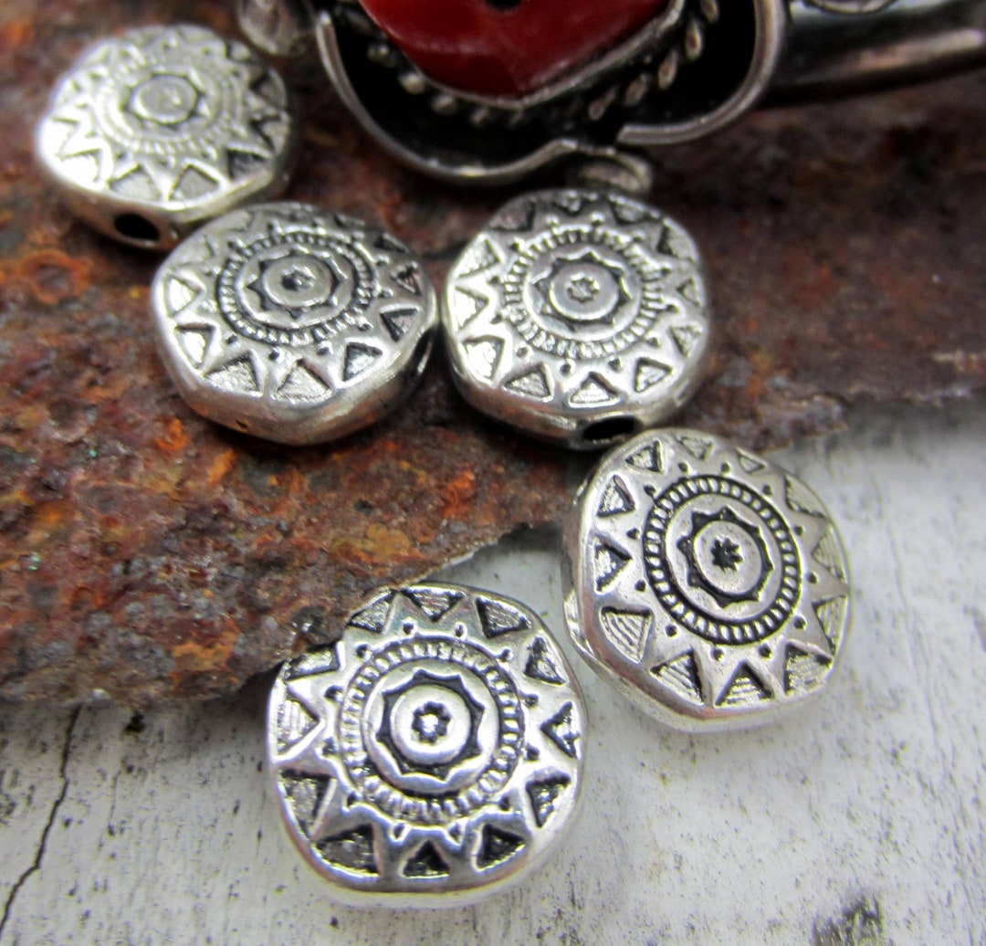 24 Silver Beads, Flat Round Beads Coin Beads, DIY Jewelry Supplies ...