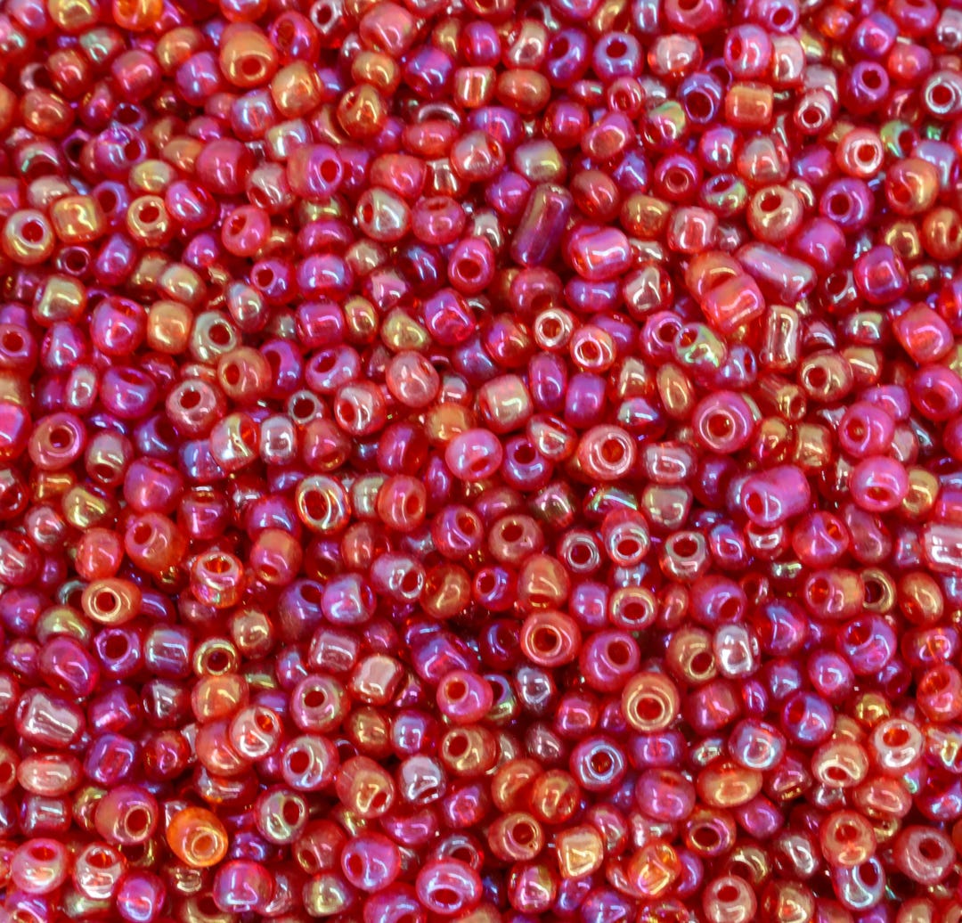 6/0 Rainbow Fuschia Glass Seed Beads, Transparent Round Beads, Hot Pink ...