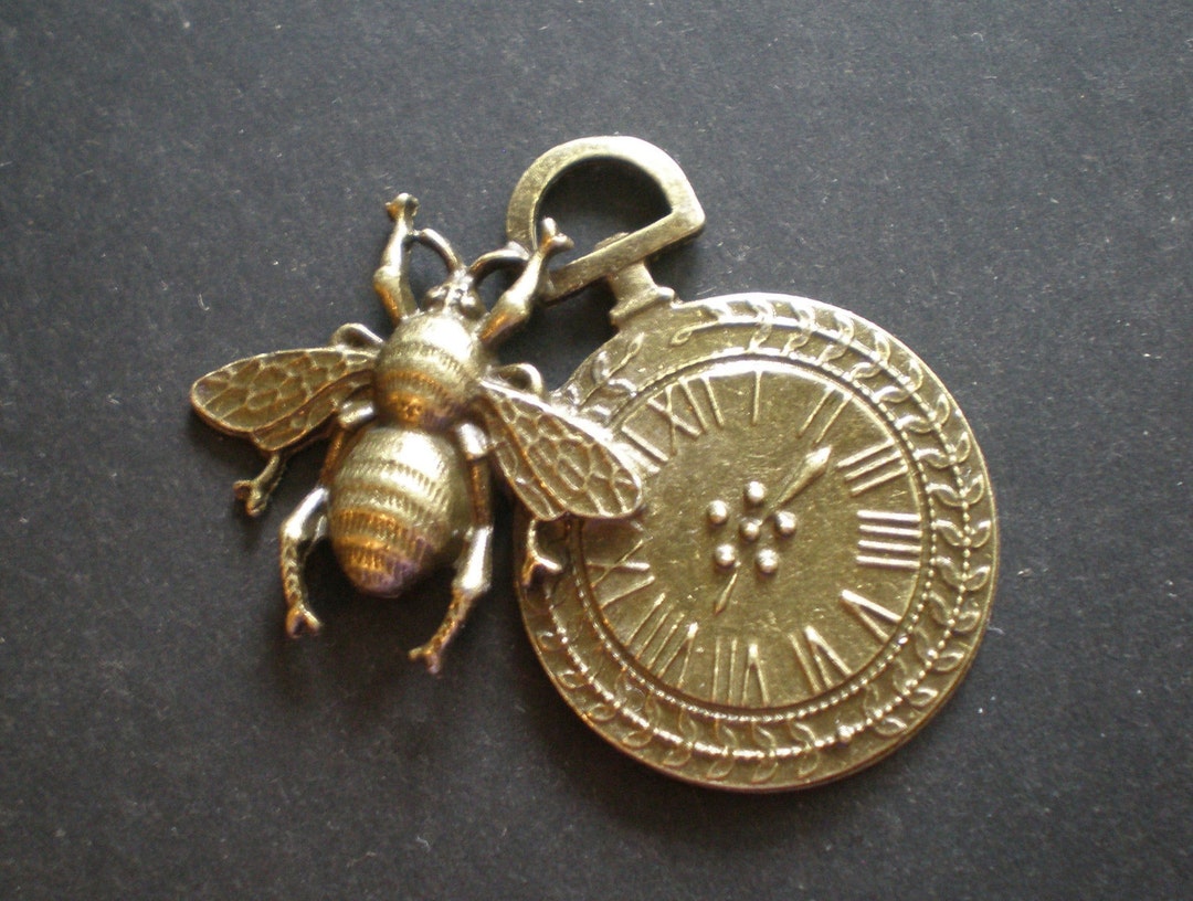 2 Brass Watch Charms With Bees, Brass Bee Charms, Bee Pendants, Brass ...