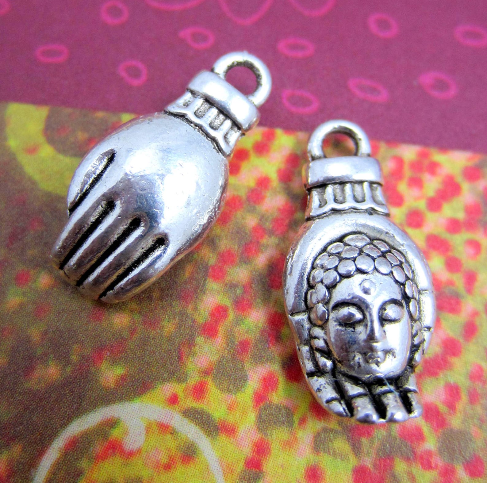 16 Buddha Charms Antique Silver Buddha Hand Charms Double | Etsy