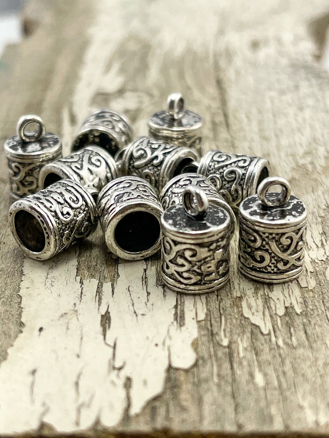 Antique Silver Bead Caps Barrel End Caps Cord End Tassel Caps Hanger ...