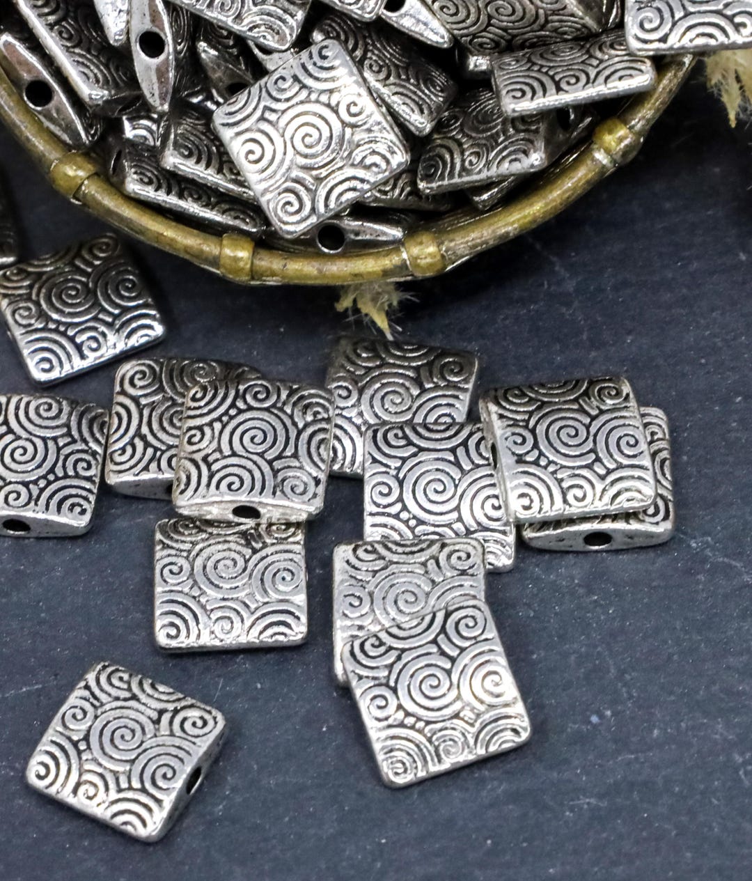 12 Square Silver Metal Jewelry Craft Beads 10mm - Etsy