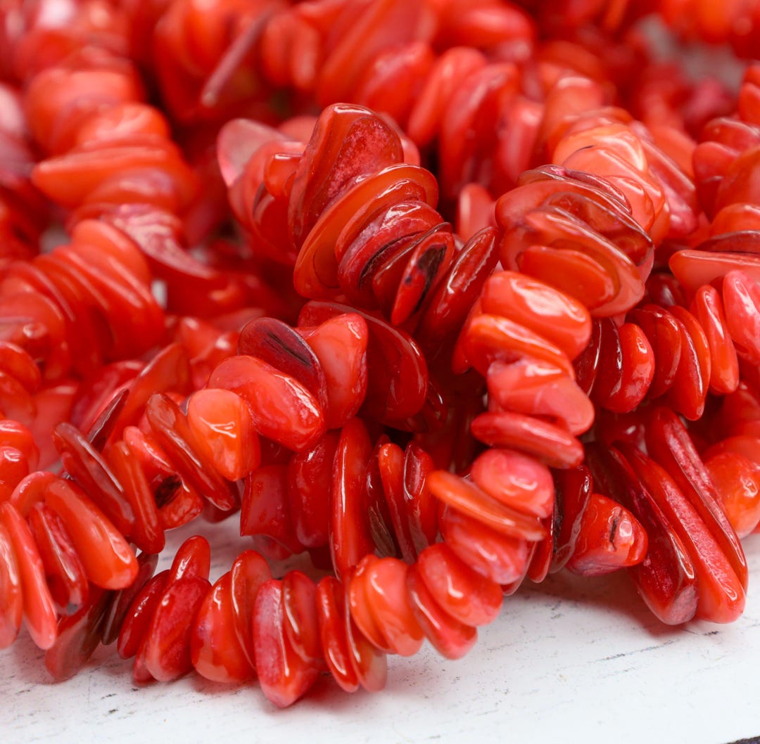 Natural Red Coral Shell Chip Bead 5~8mm Dyed Strand, Organic Gemstone ...