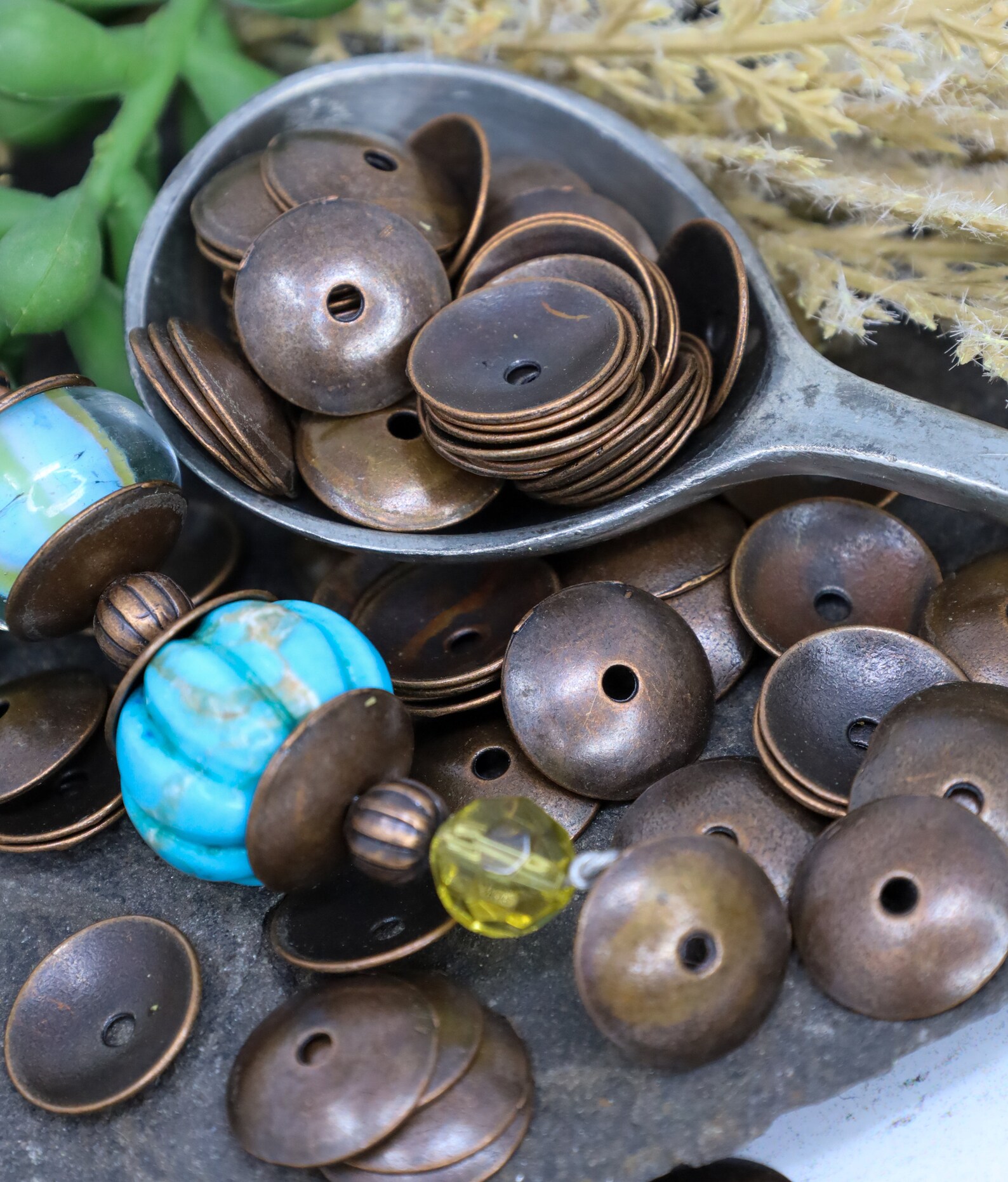 Oversized Large Copper Bead Caps, Copper Spacer Beads, Flat Bead Cap ...