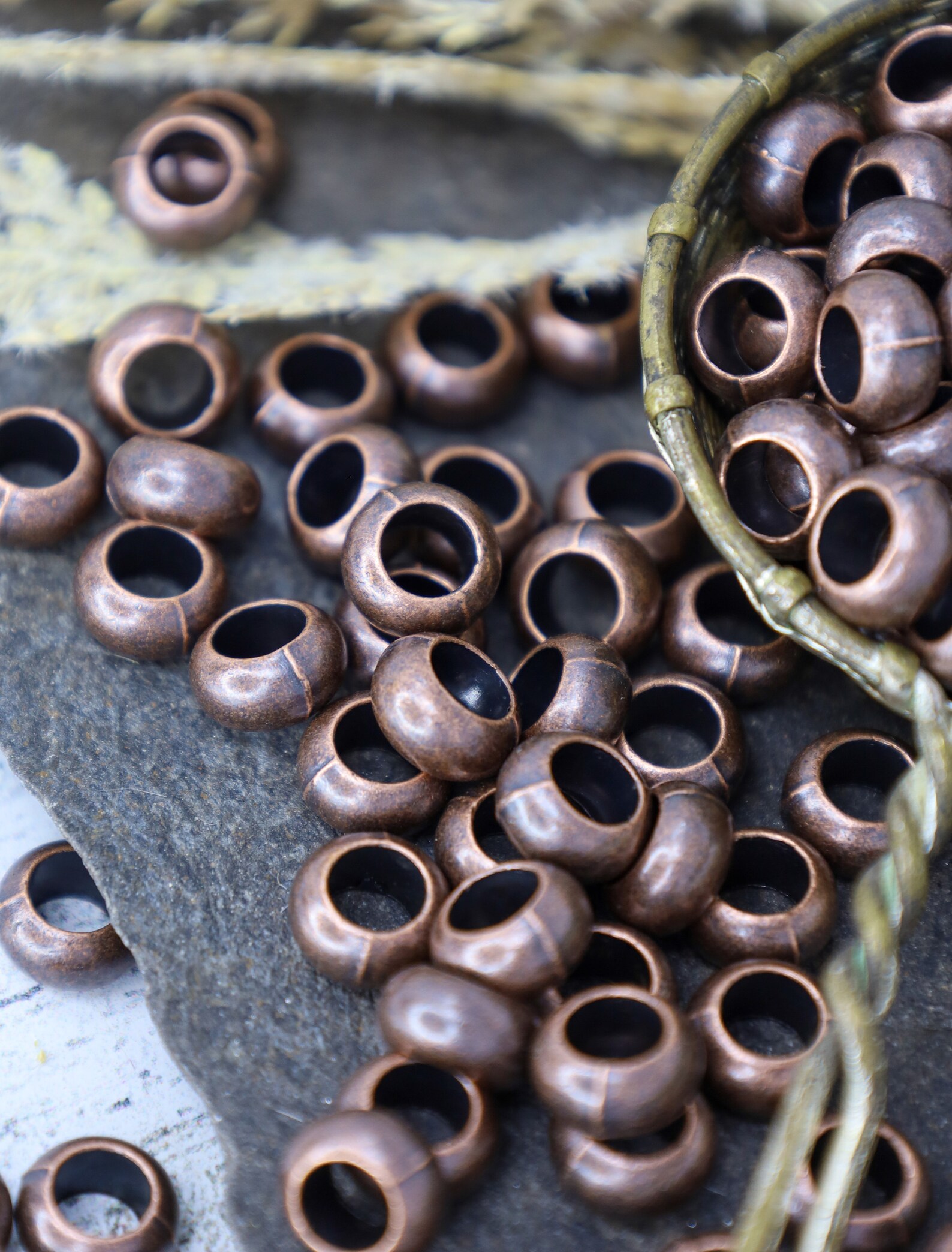 Red Copper Connector Circle Beads, Copper Metal Beads, Large Hole Beads ...