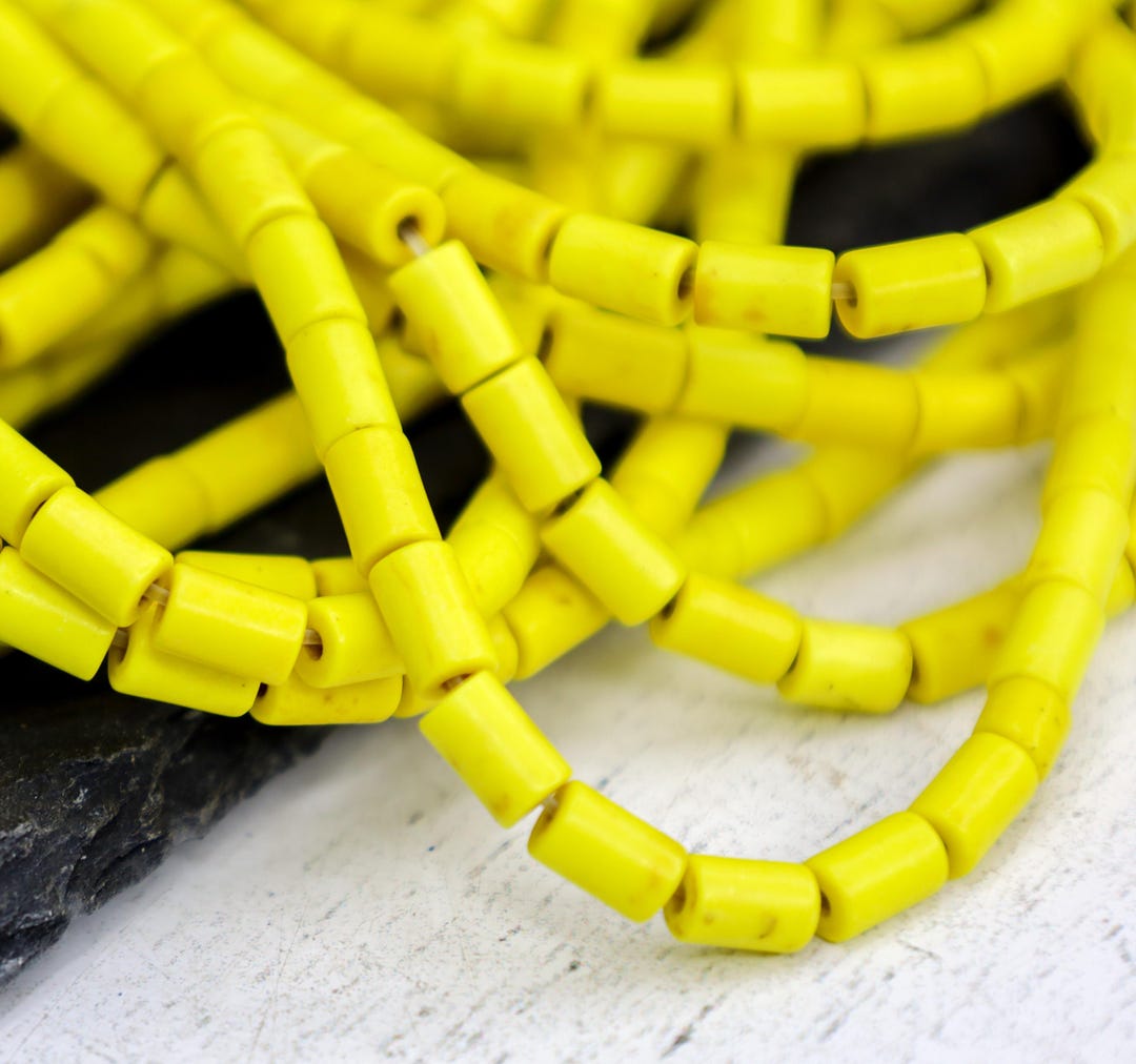 Bright Yellow Column Spacer Beads - Dyed Synthetic Turquoise Beads ...