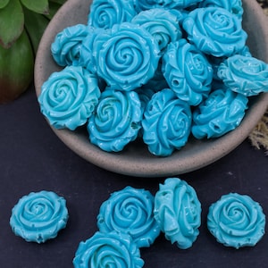 Turquoise Blue Resin Rose Beads - Double Sided Floral Spacer Beads ...