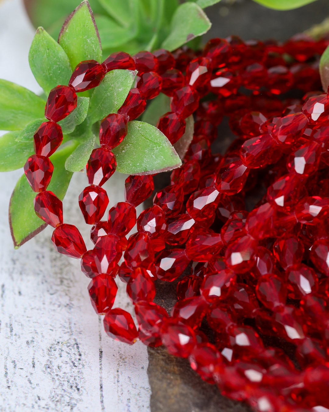 Red Crystal Glass Faceted Beads - Set 24, Glass Teardrop Beads, Glass ...