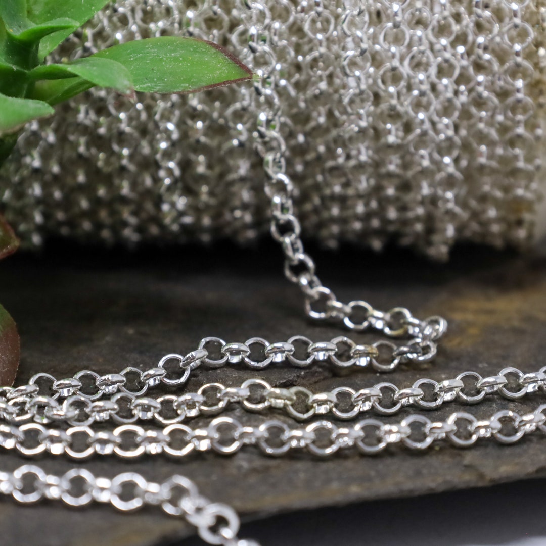 Silver Iron Rolo Chain, 10 Feet, Round Link Jewelry Chain, Necklace ...
