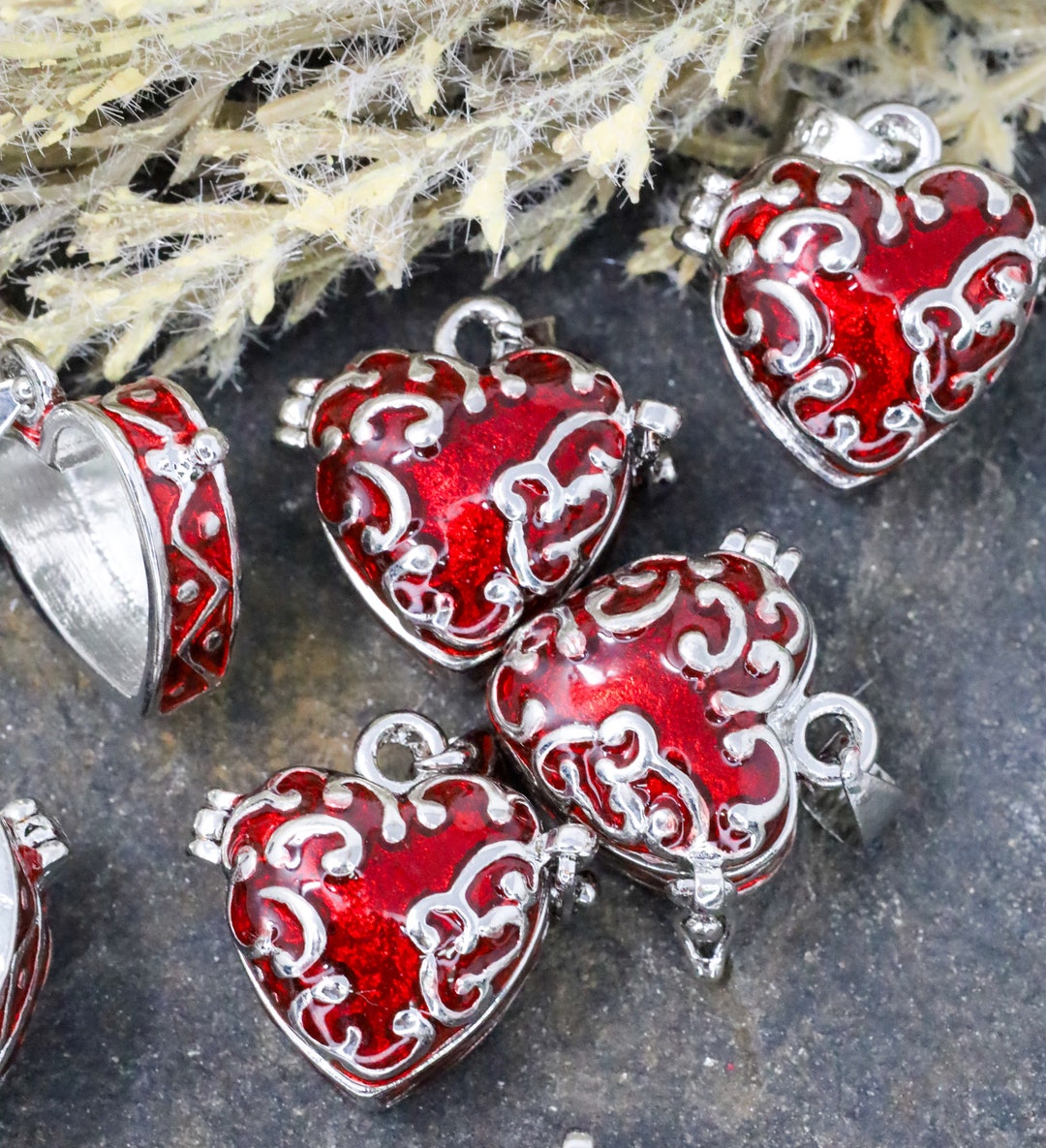 2 Heart Prayer Box Lockets, Red Heart Locket Boxes, Wish Box, Three ...