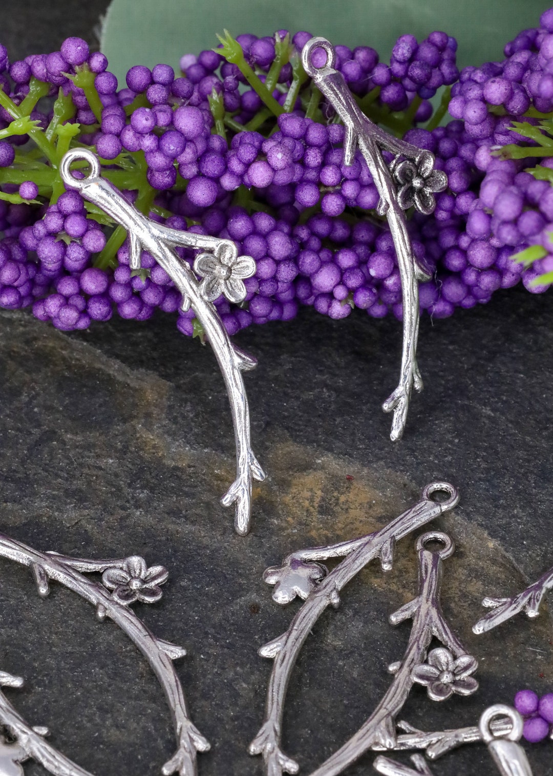8 Antique Silver Tree Branch Pendants, Silver Pendant, Branch Charm ...