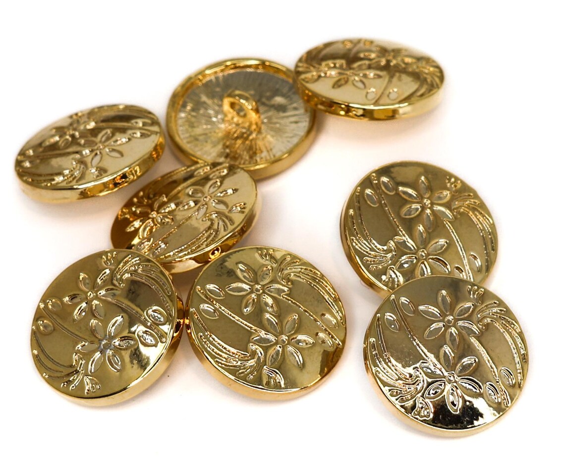 Gold Flat Round Shank Buttons, Polished 18K Gold Finish Buttons ...