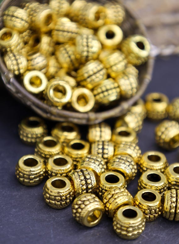 24 Large Hole Beads Antique Gold Beads Gold Metal Spacer Beads Jewelry Supply 9mm X 7mm X 4mm Etsy
