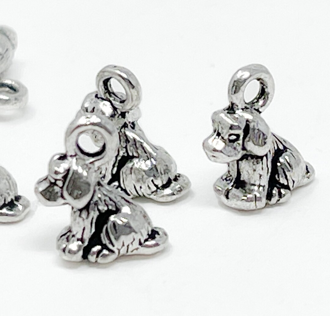 10 Charming Antique Silver Puppy Dog Charms, Puppy Pendants, Jewelry ...