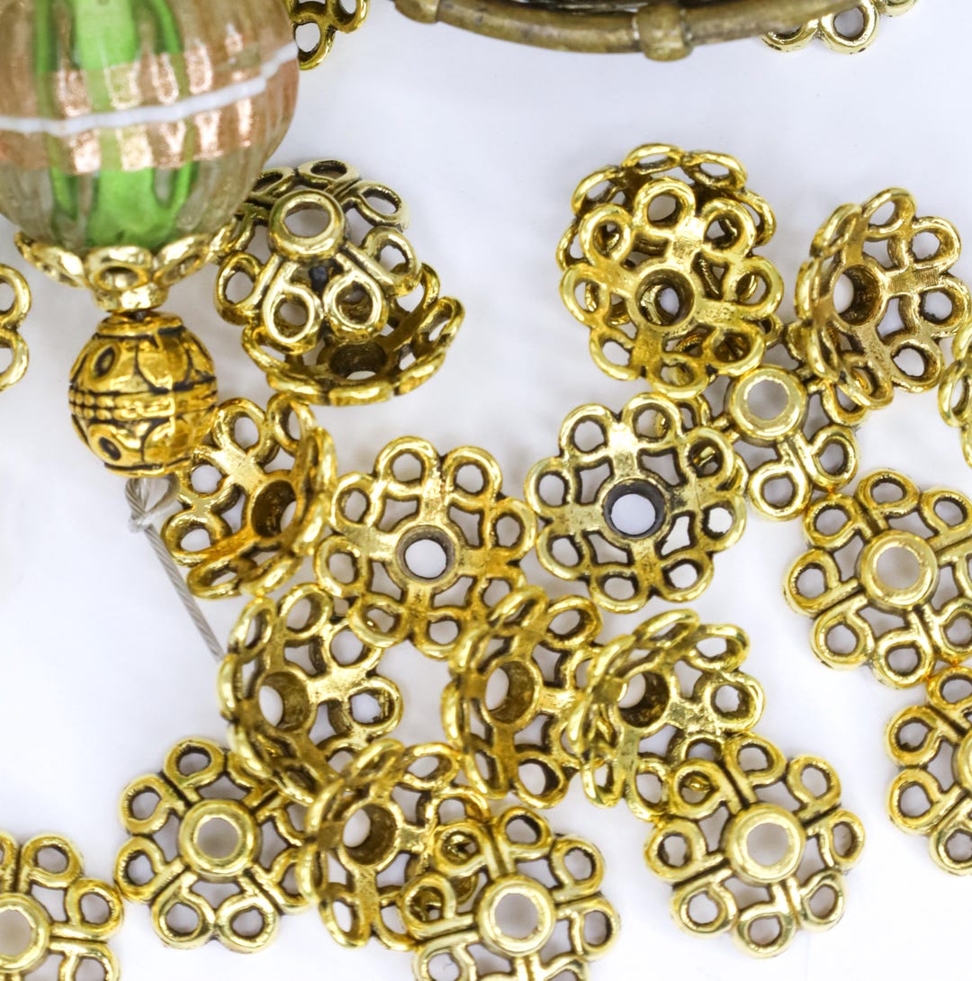 Floral Bead Caps Antique Gold, Metal Spacer Caps, Jewelry Findings ...