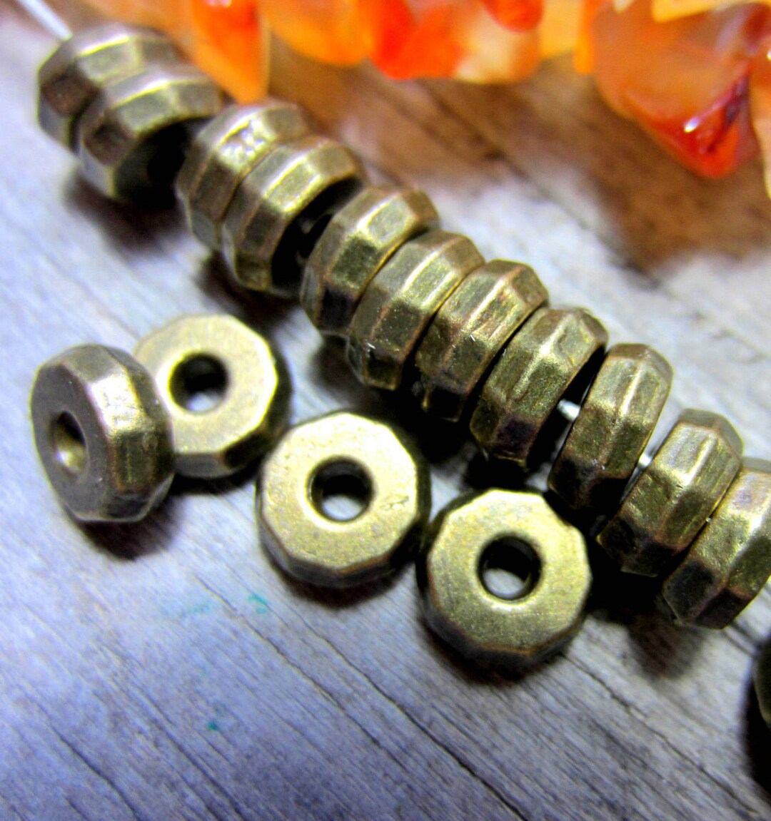 Bronze Spacer Beads Round Flat Antique Bronze Spacer Multi Sided Focal ...