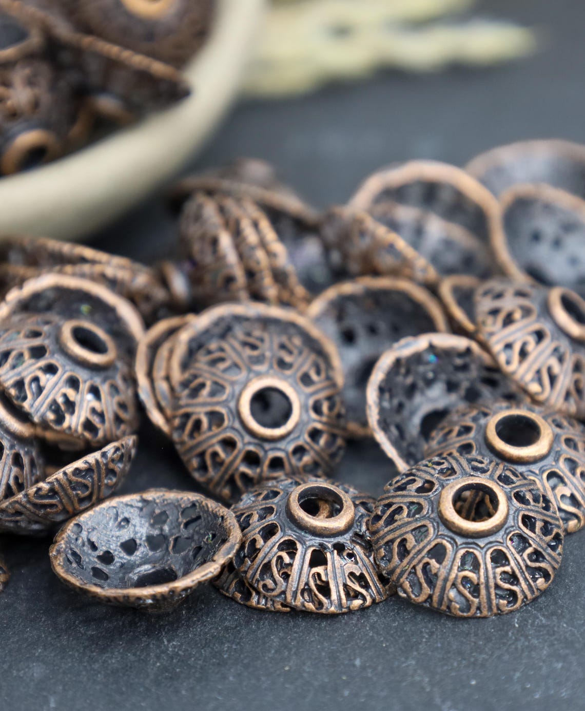Red Copper Filigree Bead Caps - Filigree Jewelry Supplies - Copper ...