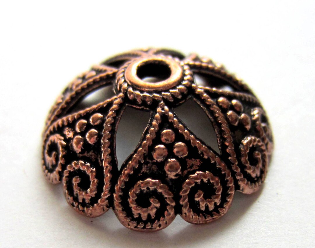 18 Large Bead Caps Antique Copper Jewelry Supplies 20mm X 7mm Open Work ...