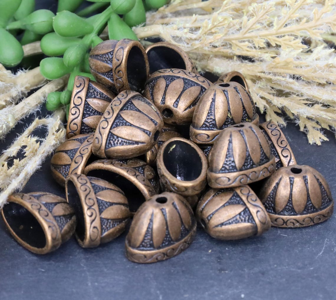 Oversized Large Copper End Caps - Red Copper Floral Bead Caps ...