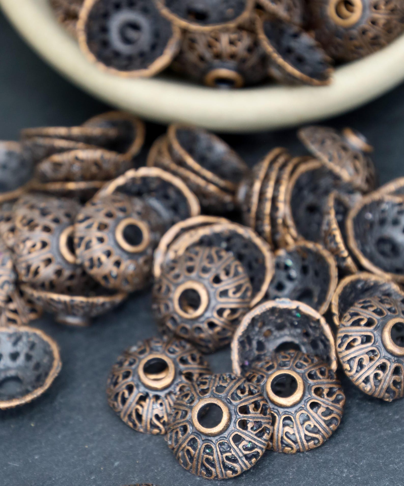 Red Copper Filigree Bead Caps - Filigree Jewelry Supplies - Copper ...
