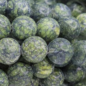 Natural Serpentine Green Lace Stone Beads, Round Dark Green Gemstone ...