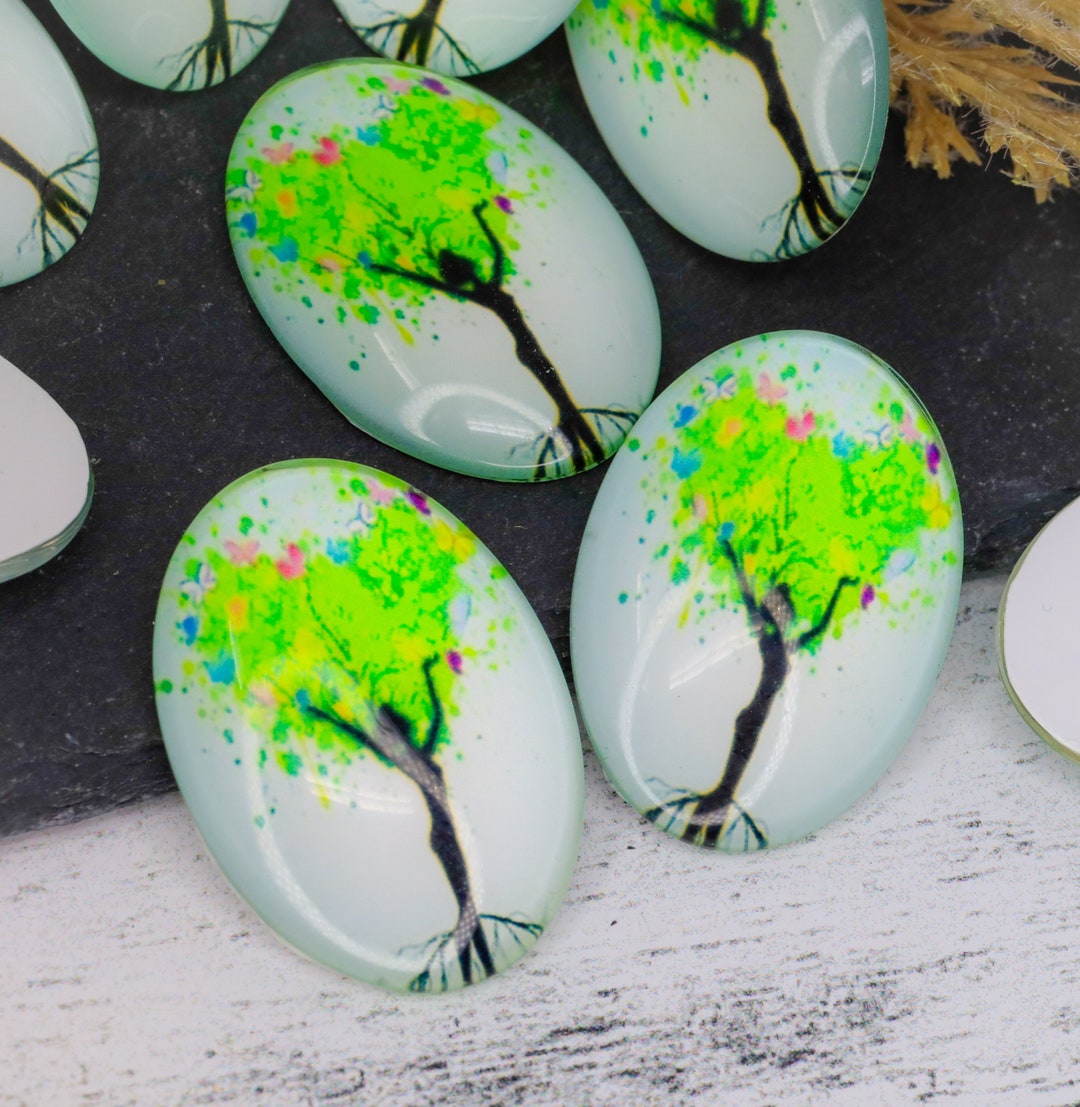 Lady Tree of Life Glass Oval Cabochon - Flatback Glass Cabochon ...
