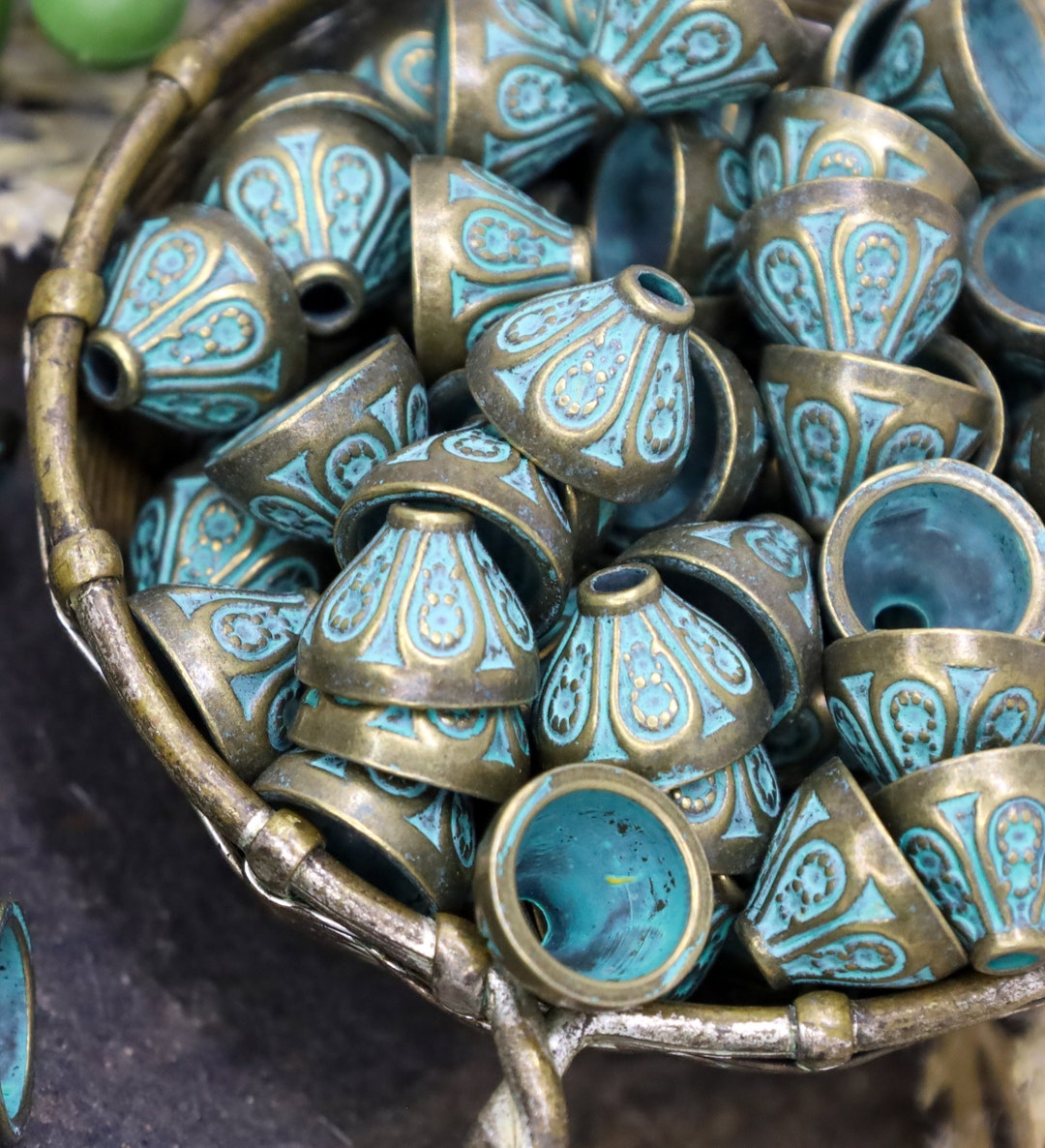 Patina Bronze Bead Caps: Decorative Metal End Caps Qty 24 - Etsy