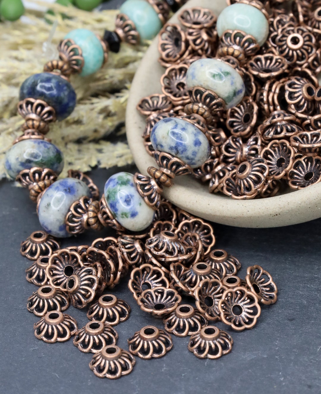 Floral Copper Bead Caps - Red Copperjewelry End Caps - Copper Metal ...