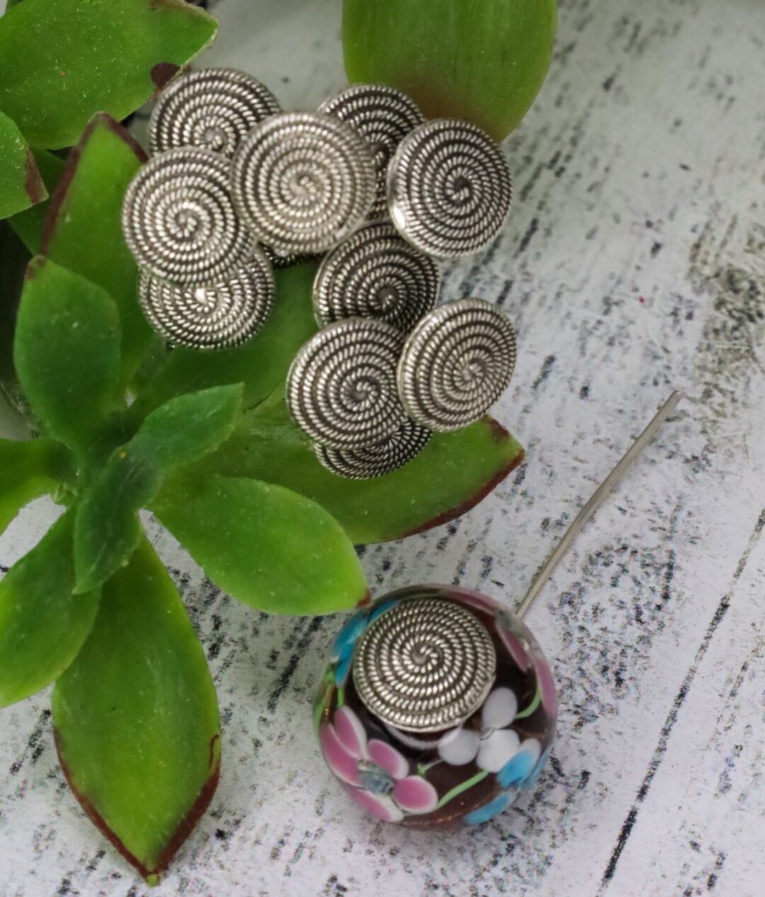 Antique Silver Swirl Head Pin, Silver End Cap, Silver Jewelry Findings ...