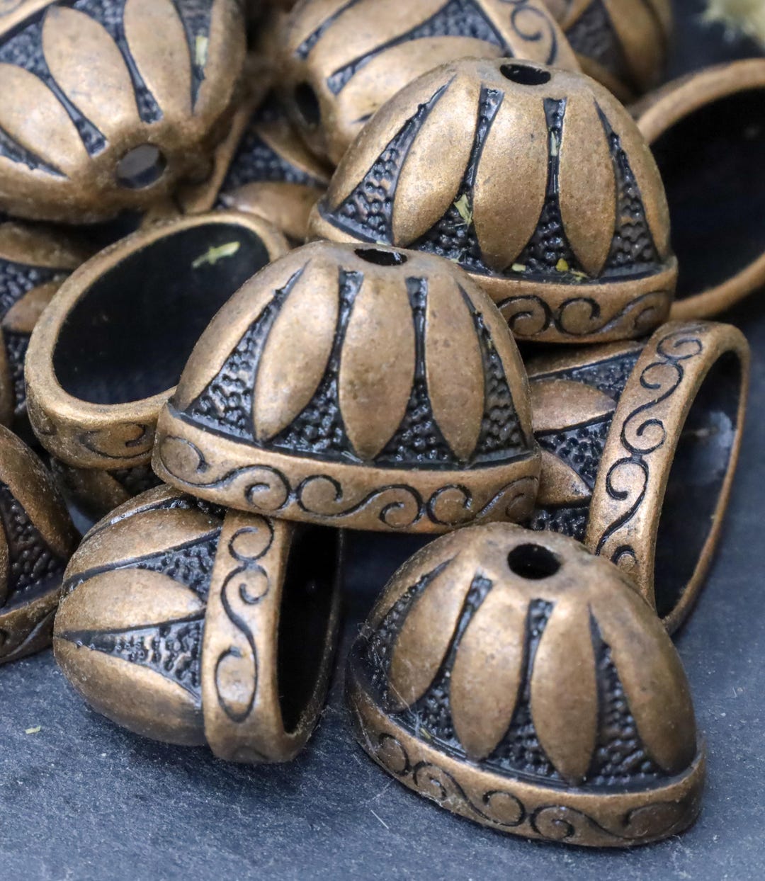 Oversized Large Copper End Caps - Red Copper Floral Bead Caps ...