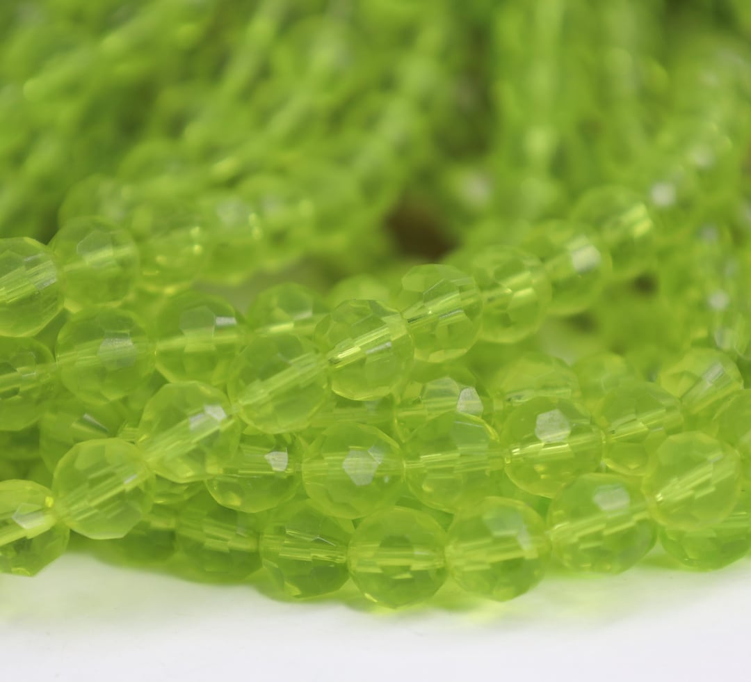 Lime Green Faceted Crystal Glass Round Beads, Green Glass Beads, 6mm or ...