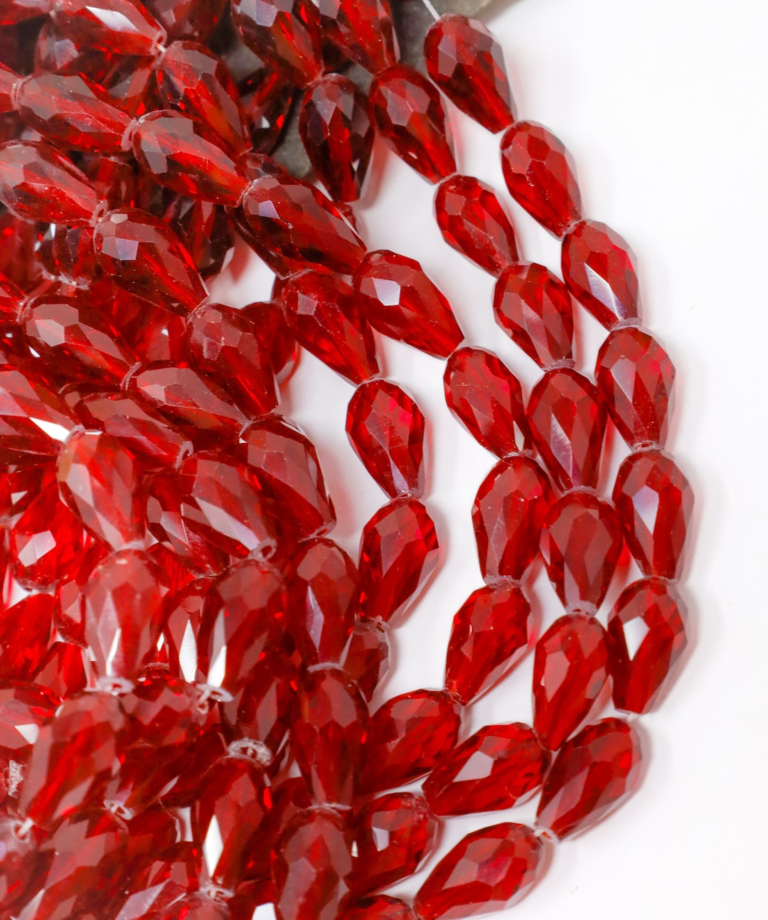 24 Deep Red Crystal Glass Faceted Beads, Red Teardrop Beads, Christmas ...