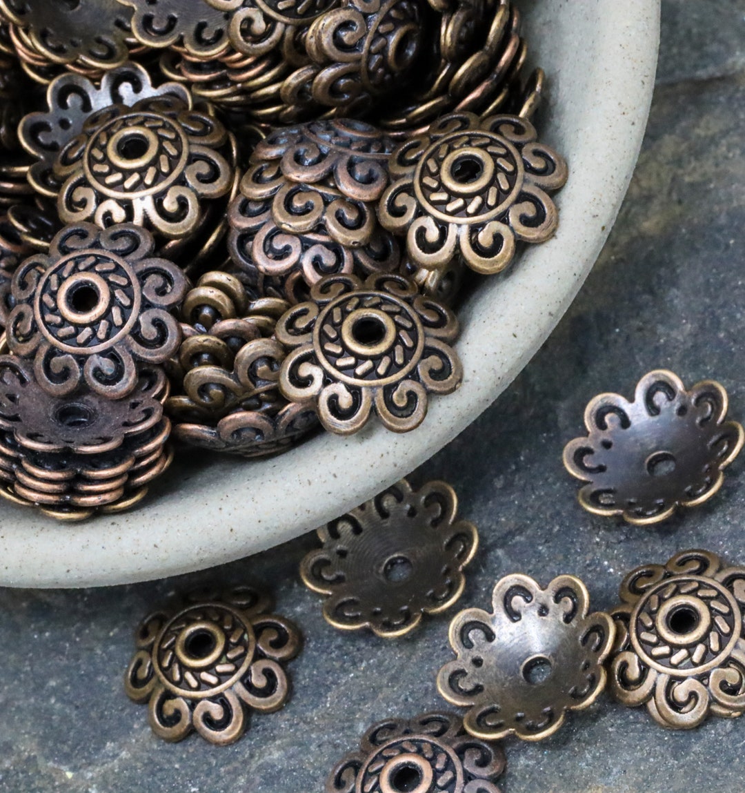Red Copper Bead Caps, Floral Bead Caps, Metal Bead Caps, Copper Metal ...
