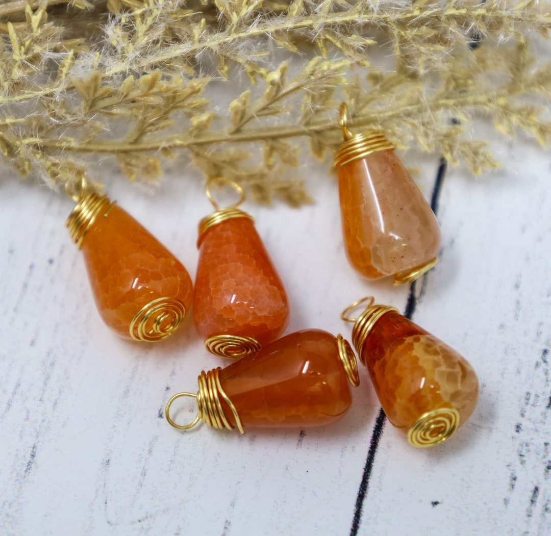 3 Deep Honey Colored Natural Crackle Agate Pendants With 18k Gold ...