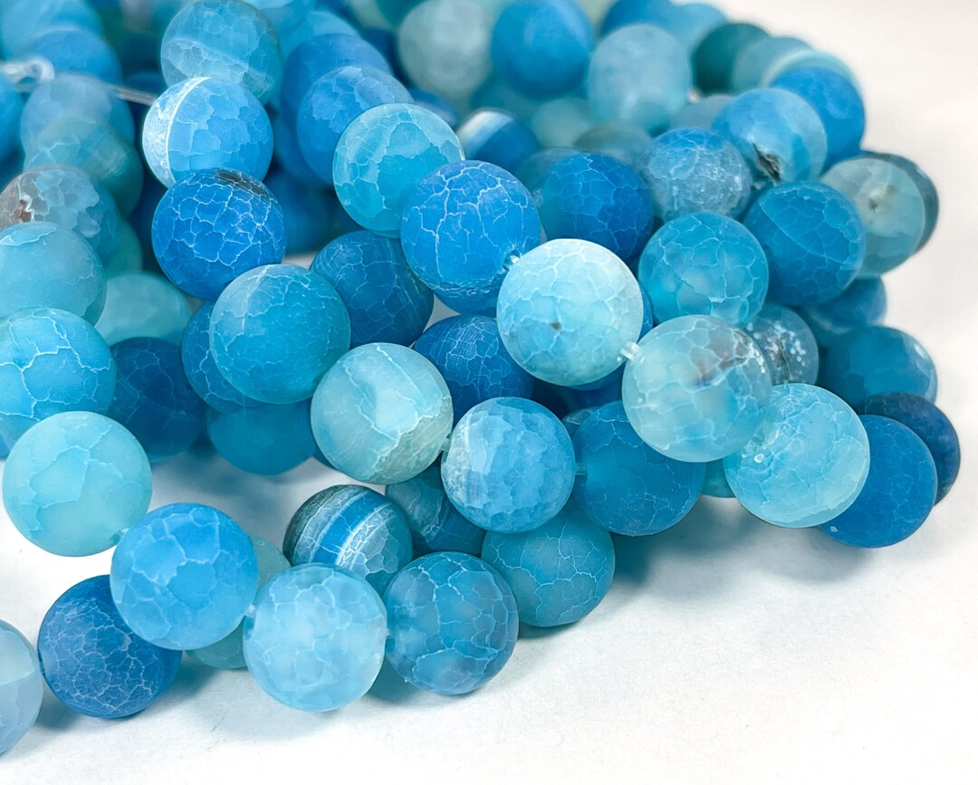 Deep Ocean Blue Natural Weathered Agate, Frosted Round Bead, 10mm, 15 ...