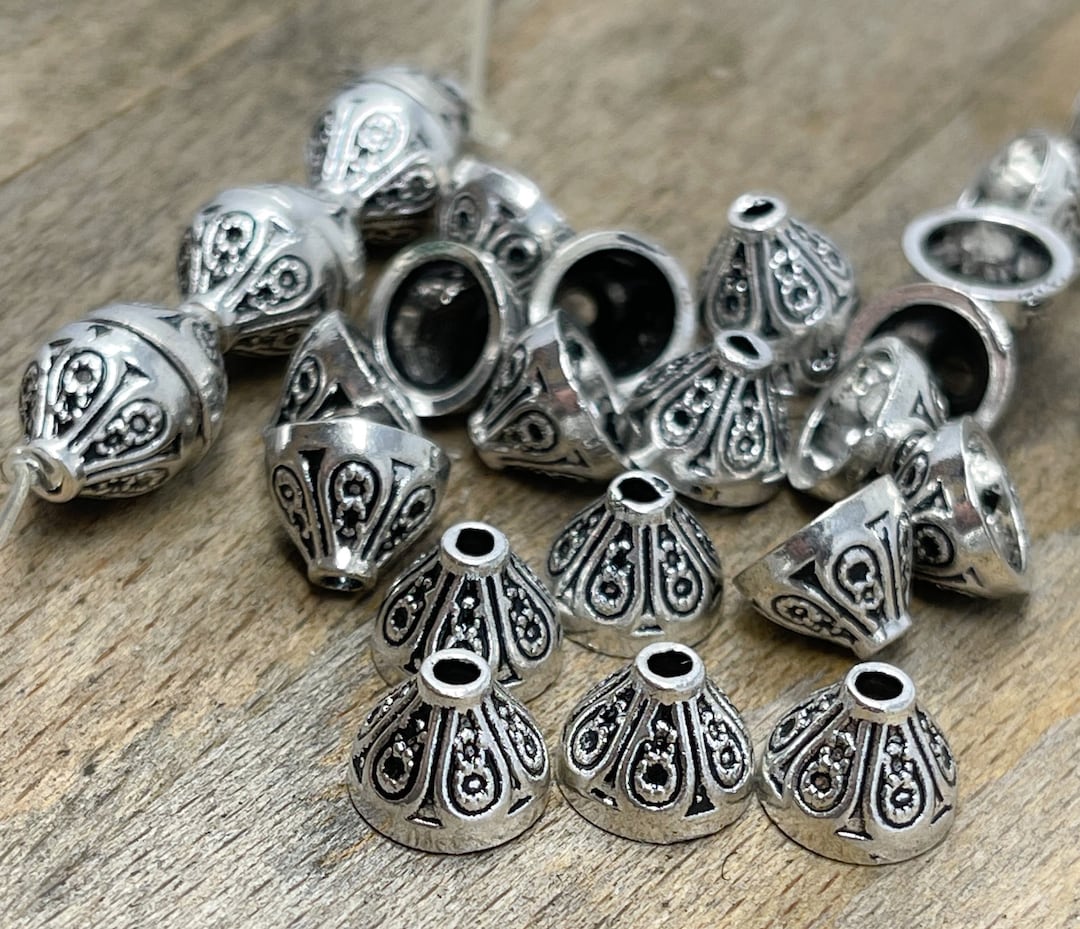 Antique Silver Floral Bead Caps Jewelry Making Supplies Bead Caps - 10 ...