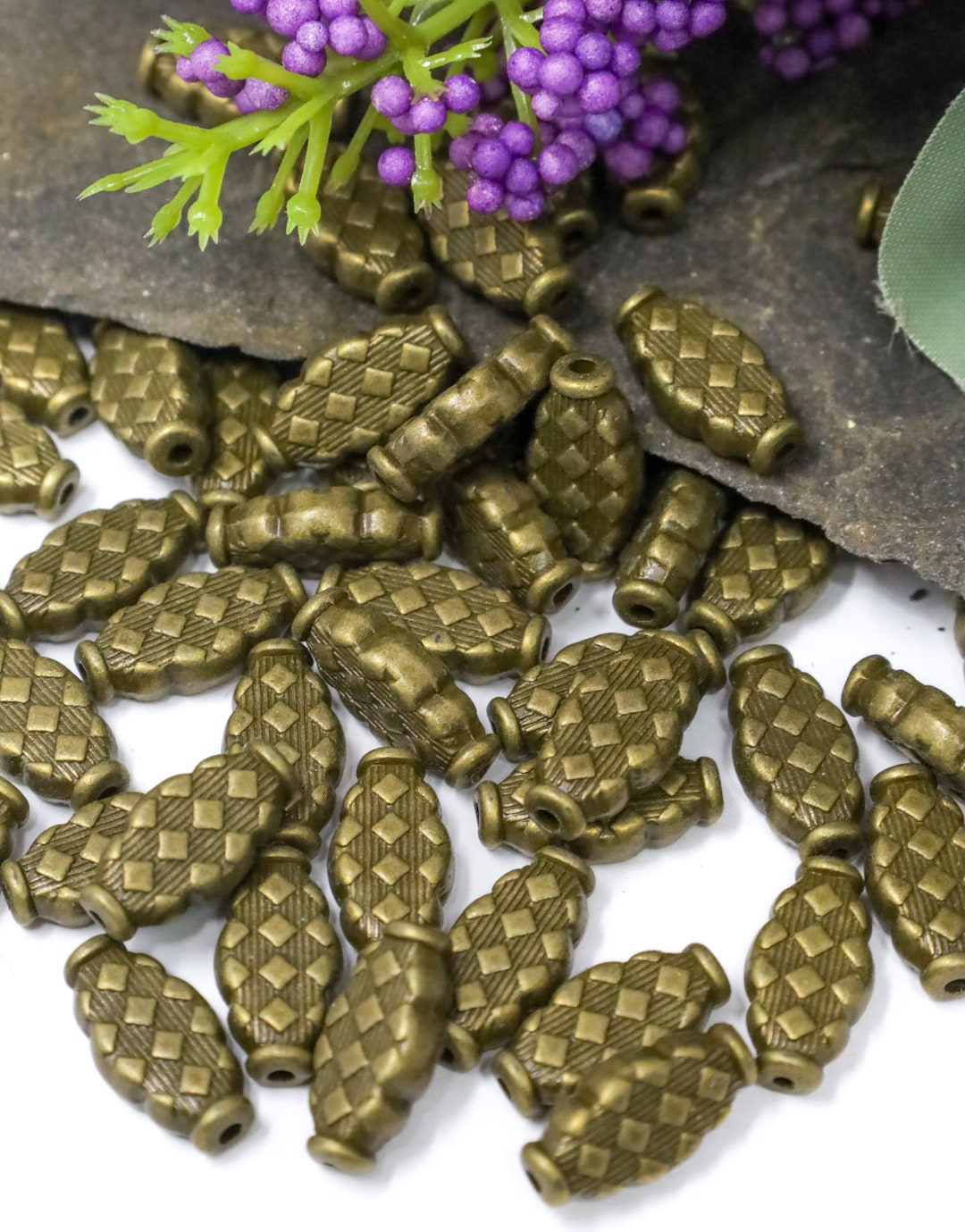 12 Bronze Rhombus Tube Beads Tribal Boho Hippie Jewelry Supply Large ...