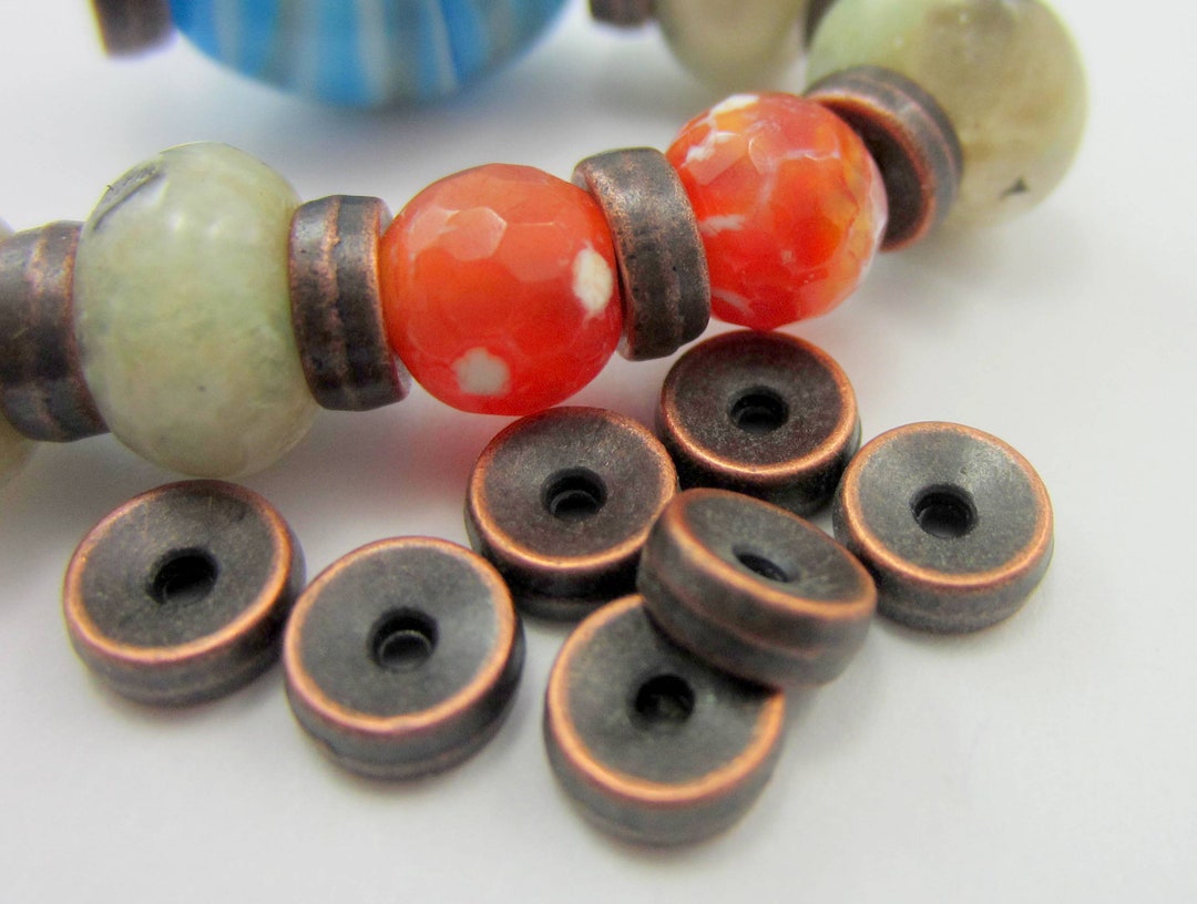 30 Red Copper Beads 5mm X 2mm Spacer Beads Antique Copper Bead Tibetan ...
